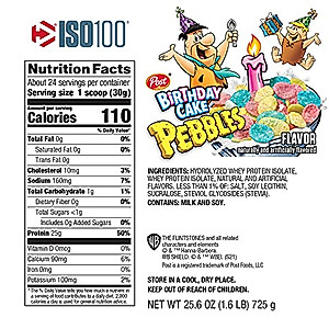 Dymatize ISO100 Hydrolyzed Protein Powder, 100% Whey Isolate Protein, 25g of Protein, 5.5g BCAAs, Gluten Free, Fast Absorbing, Easy Digesting, Birthday Cake, 1.6 Pound (packaging may vary)