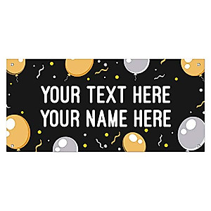 Birthday Graduation Retirement Celebration 2 Line Custom Text 24"x51" Happy Birthday Balloon Personalized Large Vinyl Banner Silver-Gold