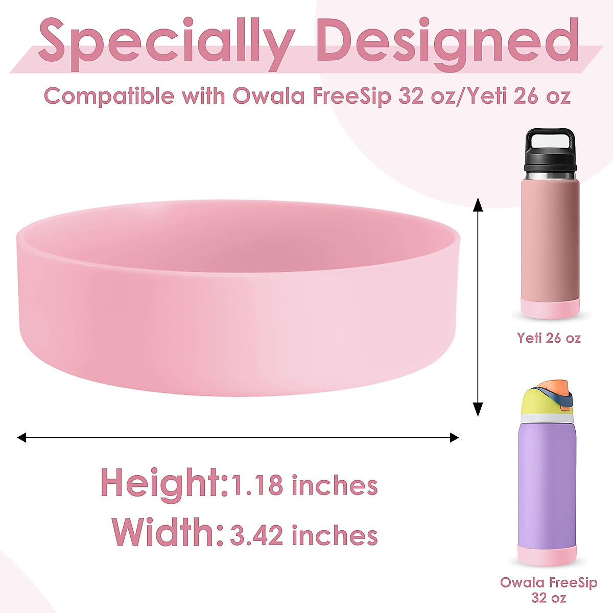 UBEEKOO Water Bottle Boot, Compatible with Owala, Yeti, for Stanley Water Bottle Accessories, Sleeve Cover for Owala FreeSip 32oz, Yeti 26oz,Anti-Slip Silicone for Stanley 36oz Accessory,LightPink