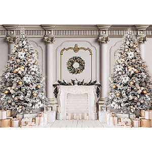 Kate 7×5ft (2.2×1.5m) Christmas Tree Photo Backdrop Xmas Palace Classic Indoor White Fireplace Gifts Decoration Photography Background for Christmas New Year Photographer Studio Props