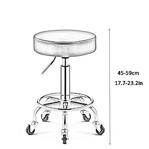 Rugs Clinic Stool with Wheels，Swivel Chair Office Stool with Black Synthetic Leather Seat，Adjustable Height 45-59 cm，Supported Weight 160 Kg，Photography Stoolfor Home Office