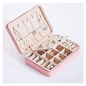 AN207 Portable Pu Simple Ear Stud Jewlery Box Zipper Earrings Ring Necklace Multi-Functional Jewelry Box Small Jewelry (Color : Pink)