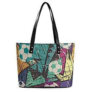 Womens Handbag Football Doodle Pattern Leather Tote Bag Top Handle Satchel Bags For Lady