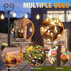 2022 Upgraded String Light Poles for Outdoor (2x10 FT) Heavy Duty Outside Light Poles Sturdy Steel Pole Stand Hooks to Hang Lights for Garden Backyard Patio Wedding Party Deck Birthday Decorations