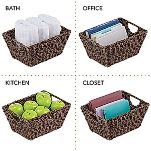 mDesign Natural Woven Seagrass Nesting Closet Storage Organizer Basket Bin for Kitchen Cabinets, Pantry, Bathroom, Laundry Room, Closets, Garage - 4 Pack - Dark Brown