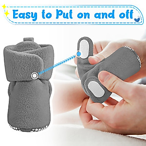 Pro Goleem Fleece Baby Booties, Warm Cozy Baby Slippers, Stay On Sock Shoes, Easy to Put on, Unisex Baby Gifts, Soft Non-Slip Adjustable Newborn Boots for Boys and Girls 6-12 Months, Grey