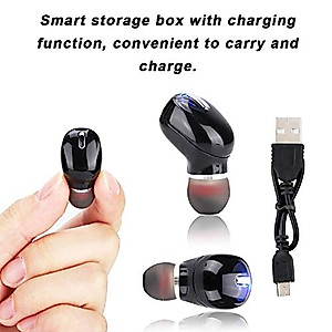 Mini Bluetooth Earbud, Mini Invisible Wireless Headset, 110H Long Standby Time, in Ear Headphones with Mic and Charging Box for iPhone, for Samsung, for Android, for Mac and Other Phones (Black)