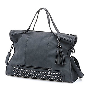 Large Rivet Purse Suede Leahter Hanbags for Women Black Gothic Style Crossbody Bags Ladies Top Handle Satchel Studded Tote Bags