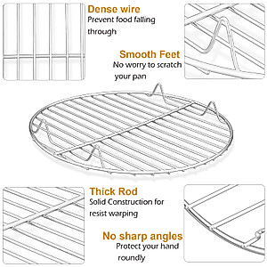 P&P CHEF Cooking Rack Round, Stainless Steel Round Rack for Cooking Cooling Steaming Baking, Fit Air Fryer Pot Pressure Cooker, 2 Pack -Oven & Dishwasher Safe, 7½ Inch