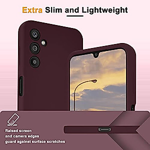 YENAPOON for Samsung Galaxy A14 5G Case and 2 Pack Tempered Glass Screen Protector, Slim Liquid Silicone Shockproof Protective Case - Plum Color