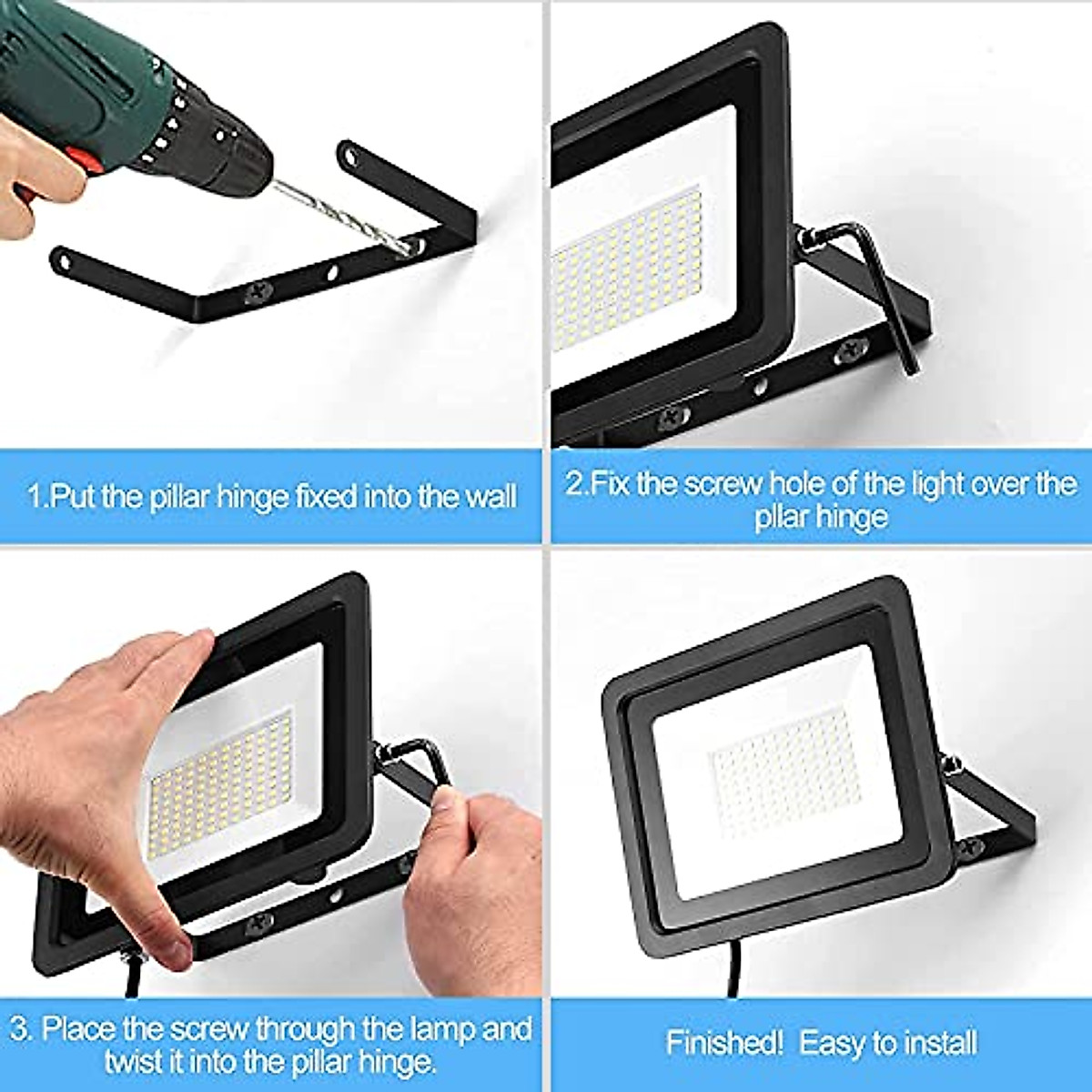 MIHEAL 2 Pack 100W LED Flood Light,Cool White, IP68 Waterproof Super Bright Work Light, 110V, Outdoor Floodlight for Yard, Garden, Garage, Lawn, Court [Energy Class A++]…