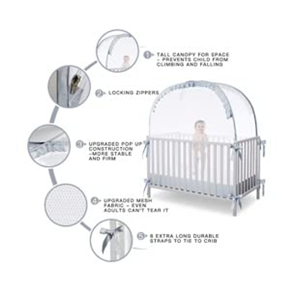 Baby Safety Crib Tent - Premium Toddler Crib Topper to Keep Baby from Climbing Out - See Through Mesh Crib Net - Mosquito Net - Pop-Up Crib Tent Canopy to Keep Infant in