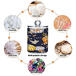 Kigai Autumn Pumpkins Qtip Holder Dispenser - 14OZ Clear Plastic Apothecary Jars Food Storage Jar with Lids Bathroom Canister Organizer for Coffee, Tea, Candy, Floss (2Pack)