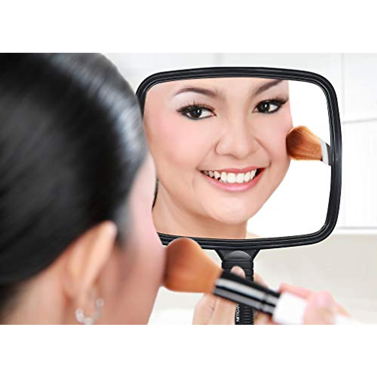 HYOUJIN Hand Mirror Handheld Mirror Hand Held Mirror Big Mirrors(7.9" x 12.2") Portable Hand Mirrors with Handle for Barber,Shower,Haircut, Hairdressers,Salon for Women Men Black