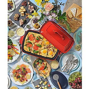 BRUNO Hot Plate Grande Size + Ceramic Coat Partition Pot + Grande For The Grill Plate + Grande Recipe Book 4-Piece Set Red