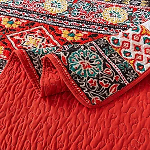 NEWLAKE Cotton Bedspread Quilt Sets-Reversible Patchwork Coverlet Set, European Boho Striped Pattern, Queen Size