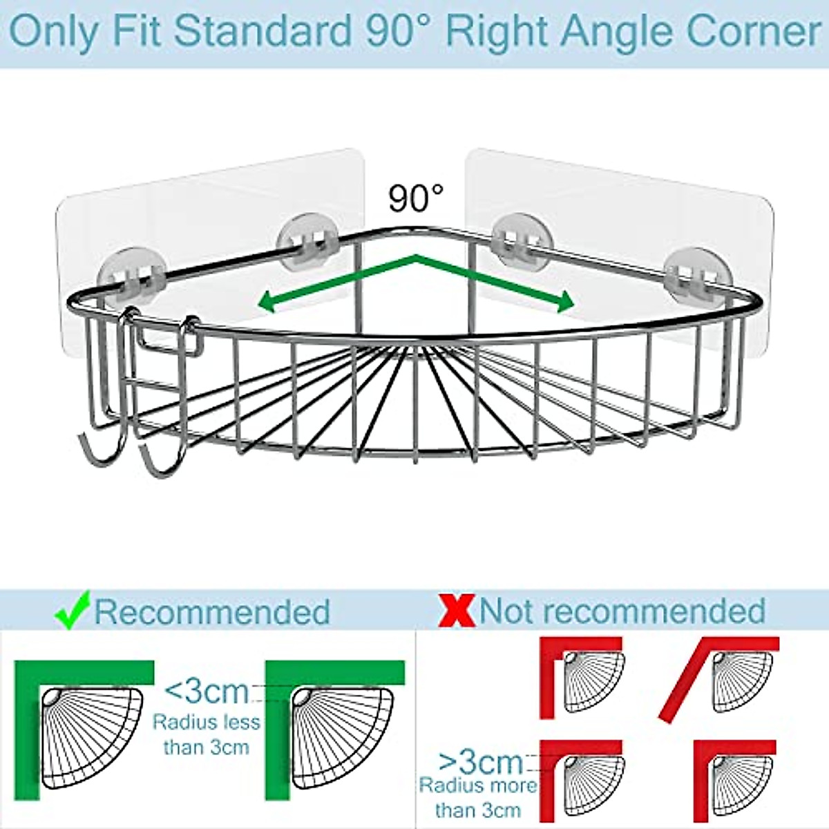 STARICH Shower Shelf for inside Shower, Shower Shelf Corner, Shower Corner Caddy, Adhesive Shower Caddy, Shower Wall Caddy, Stainless Steel Shower Caddy Suction No Drill Bathroom Storage 2 Pack Silver