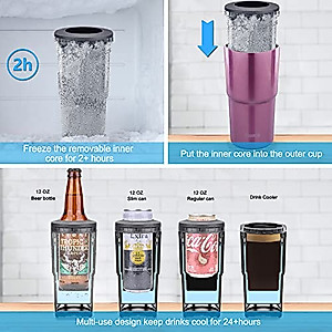 5 In 1 Freezable Can Cooler, Insulated Stainless Steel 24 oz Tumbler with Freezable Drink Can Cooler for all 12 oz Slim Can,Regular Can,Beer Bottle & All Drinks（Pink）