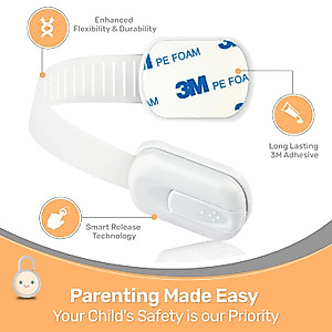 3M Adhesive Child Safety Strap Locks by Baby Proof Me, Baby Latches for Cabinets, Dishwashers, Fridges, Ovens and Trash Cans, Stain Free Toilet Lock (6 Safety Latches)