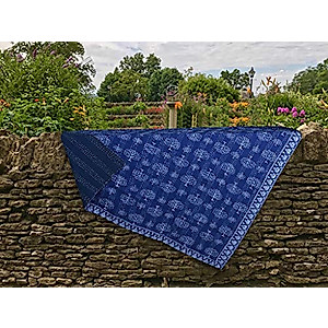 SHIRANYA Cotton Kantha Quilt Bedspread Twin Indian Handmade Indigo Tie Dye Handblock Print Throw Blanket Reversible Traditional Patchwork Stitched Bedding Comforter (90x60 Inch/220x152 cm)