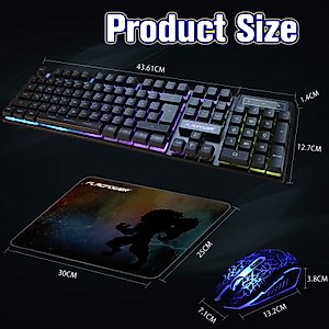 FLAGPOWER Gaming Keyboard and Mouse, Gaming Mouse Pad Combo, 3 Colors Changeable Backlit Mechanical Feeling Keyboard with 4 Colors Breathing LED Backlight Mouse for PC Laptop Computer Game and Work