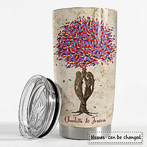 SANDJEST Personalized Best Friend Tumbler Bestie Tree 20oz 30oz Tumblers with Lid Gift for Women Girl Best Friends Besties Soul Sisters Christmas Birthday