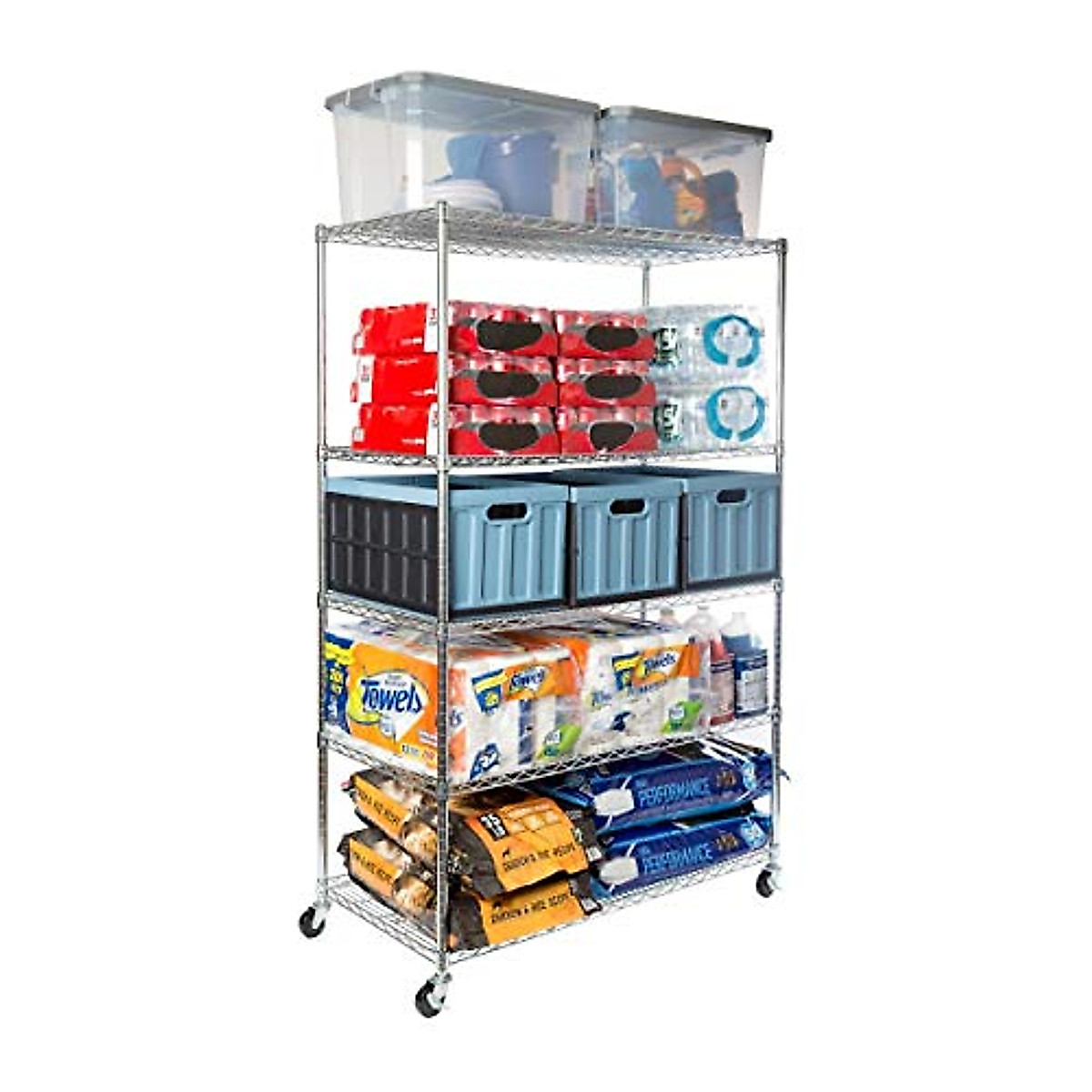 Seville Classics Ultradurable Commercial Grade Nsf Certified Steel Wire Wheels Organizer for Garage, Warehouse, Office, Restaurant, Classroom, Kitchen, 5-Tier Shelving, 48" W x 24" D