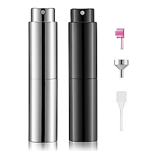 LISAPACK 8ML Atomizer Perfume Spray Bottle for Travel (2 Pack), Empty Cologne Dispenser, Portable Sprayer (Glossy Black&Silver)