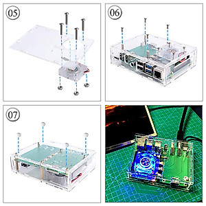 GeeekPi Acrylic Set-top Box Kit for Raspberry Pi, Pi 4 Case with 4010 Fan 5V (Blue LED Light) + Pi 4 Heatsinks + Extension Board for Raspberry Pi 4 Model B