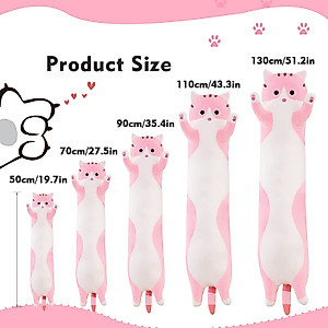 NXNYNZ Long Cat Plush Pillow, 19.6in Cute Pink Cat Plushie Stuffed Animals Body Pillow, Kawaii Kitten Soft Plushie Doll Toy Birthday Gift for Kids Girlfriend