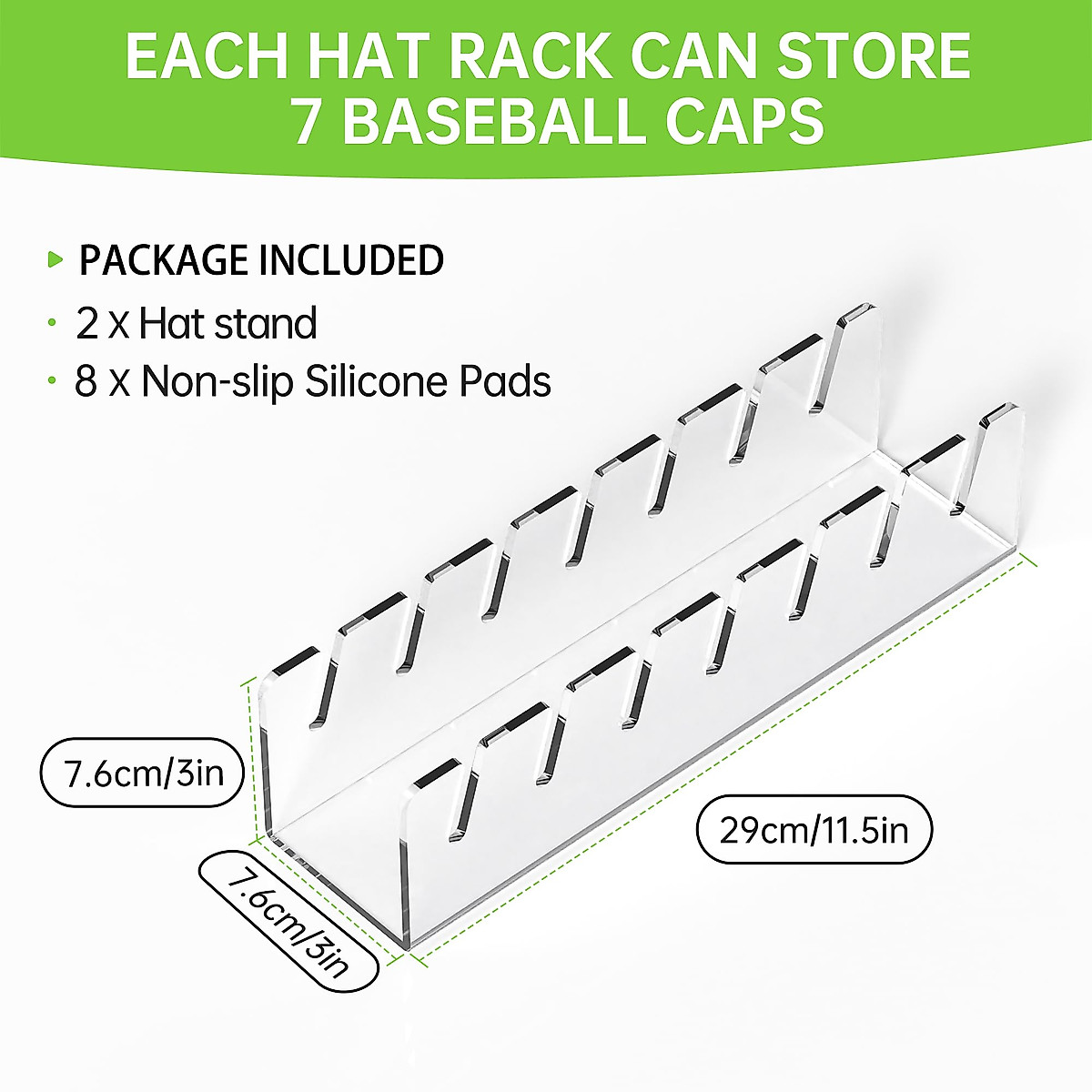 Phsycolv 2024 New Hat Stand for Baseball Caps Display and Organizer, No Install Acrylic Hat Holder for 14 Baseball Caps for Bedroom, Closet, Dresser (2PCS), Unique Gift for Hat lovers