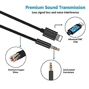 [Apple MFi Certified] iPhone AUX Cord for Car Stereo, Assrid 2 Pack Lightning to 3.5mm Audio Cable Compatible for iPhone 12/11/XS/XR/X/iPad/iPod to Speaker/Home Stereo/Headphone, Support iOS 14(Black)