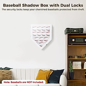 TIMCORR Baseball Display Case for 12 Baseballs, Wall Mount, White Wooden Frame with Transparent Acrylic Panel and Dual Metal Locks