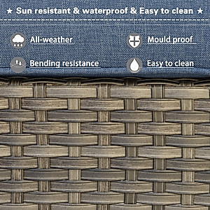 XIZZI Patio Furniture Sets Outdoor Furniture Conversation Set 5 Pieces All Weather Wicker High Back Couch with Ottomans,Grey Wicker Denim Blue