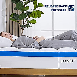 CYMULA Mattress Topper Queen Size, Cooling Mattress Pad Cover for Ultimate Comfort, Extra Thick 5D Snow Down Alternative Overfilled Plush Pillow Top with 8-21 Inch Deep Pocket - 60"x80" White