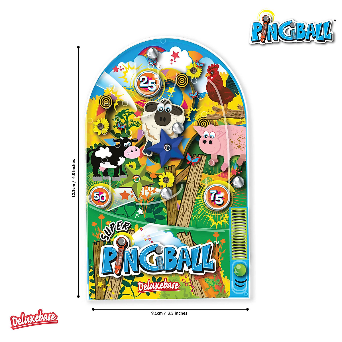Pingball Farm Travel Game by Deluxebase - Mini Pinball Game, a Classic Retro Handheld Arcade Game. Small Travel Games for Kids are Great Action Games and Reflex Games for Party Favor or Party Bags