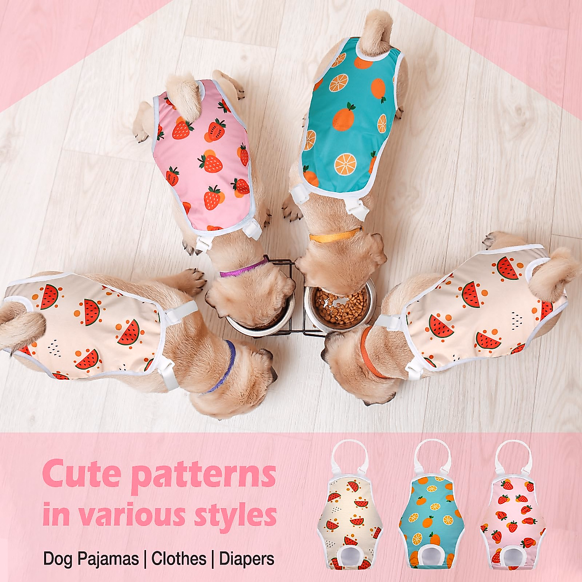 Jollywoods 3 Pack Washable Female Dog Diaper Onesie Sanitary Pantie with Adjustable Suspender, Reusable Fixed Doggie Diapers, Super Absorbent Leakproof for Small Medium Large Dog in Heat Cycle