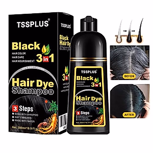 TSSPLUS Professional Black Herbal Hair Color Shampoo - Instant Gray Hair Coverage
