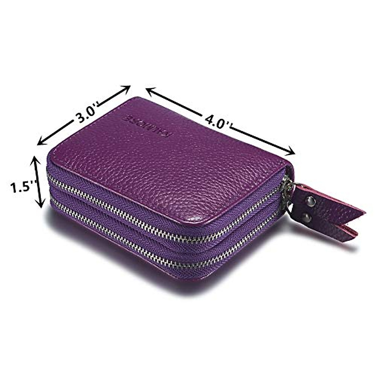 KALMORE Women Leather RFID Secured Spacious Cute Zipper Card Wallet Small Purse, Purple, One Size