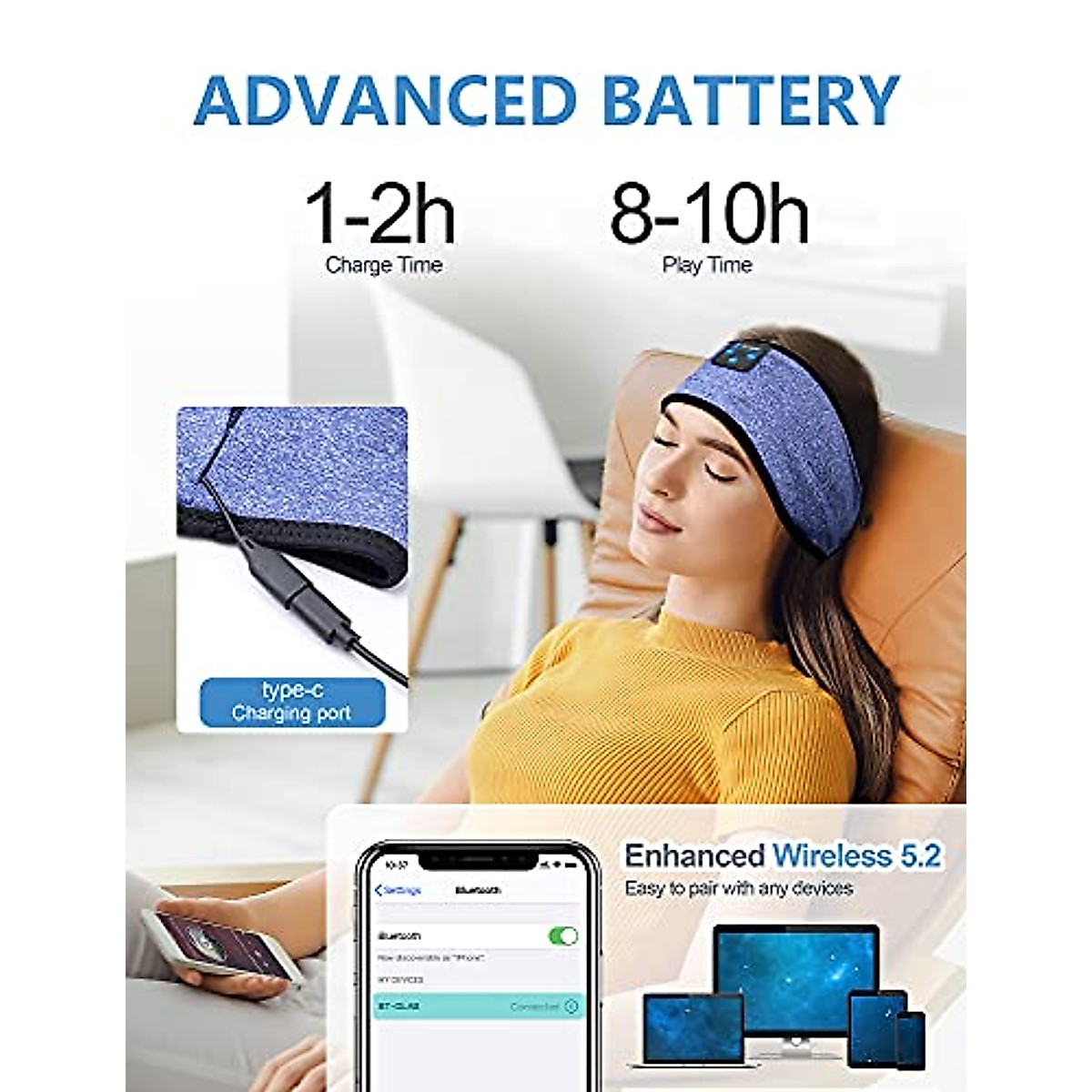 Lavince Bluetooth Headband, Sleep Headphones Sports Headband Headphones Noise Cancelling Sleeping Headphones Earbuds for Sleep,Workout,Running,Yoga,Travel, for Women Men