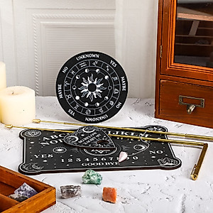 Pendulum Board Dowsing Kit with 3 Pcs Wooden Spirit Board Talking Board,1 Metaphysical Message Crystal Pendulum Necklace,2 Pcs Retractable Copper Dowsing Rods for Ghost Hunting, Energy Healing