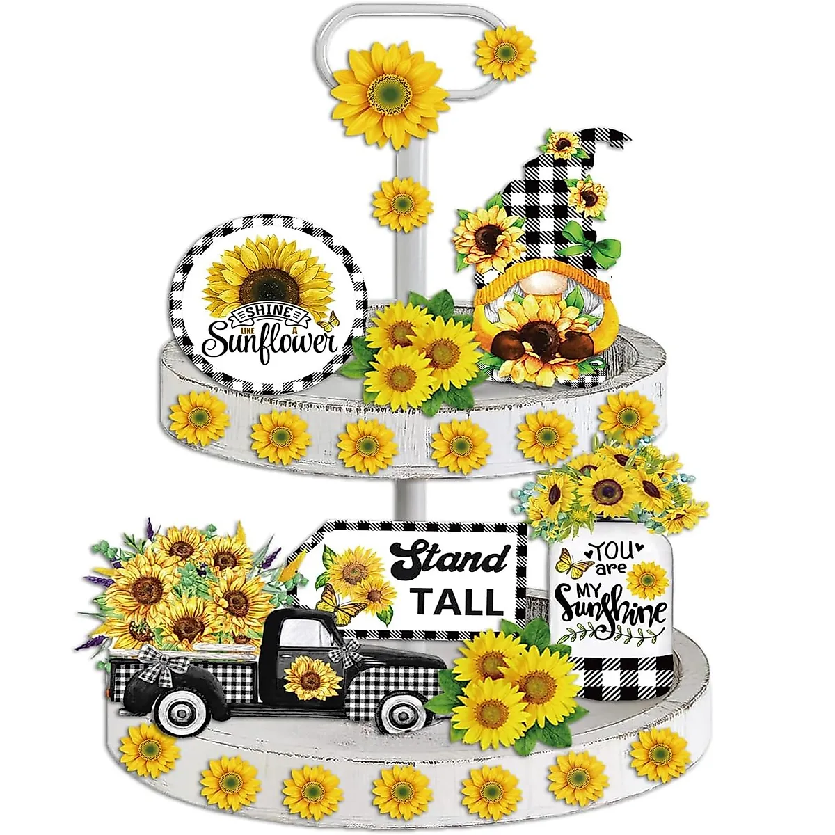 Spring Sunflower Tiered Tray Decor Set Farmhouse Tiered Tray Decor Sunshine Wood Sign Sunflower Kitchen Decor for Home Table Shelf