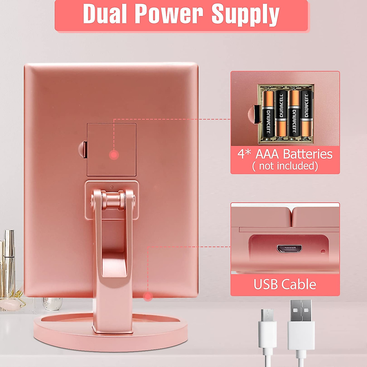 FASCINATE Lighted Makeup Mirror, Feature 21 Bright LED Lights, Dimmable Brightness, One Touch Power Switch, Multiple Magnifying Option (3x/2x/1x) Trifold LED Vanity Mirror, 180 Degrees