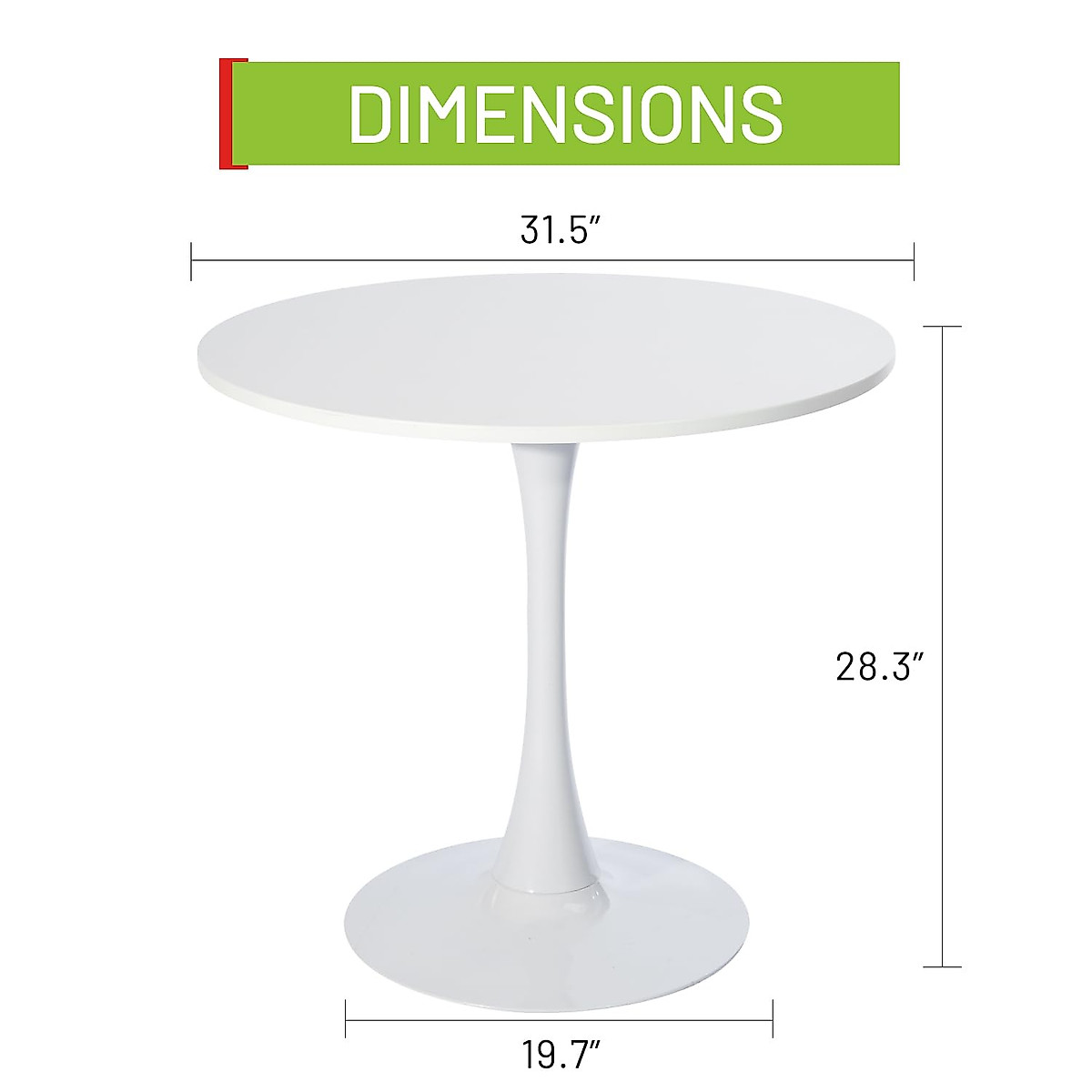 FurnitureR 31.5" Mid-Century Round Dining Table for 2-4 People with Pedestal Base for Home Office Living Room Kitchen Leisure, 31.5 inches, White