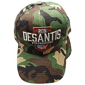 Trade Winds Ron Desantis for President 2024 USA Map Woodland Camouflage Camo Adjustable Embroidered Cotton Polyester Blend Hat Cap