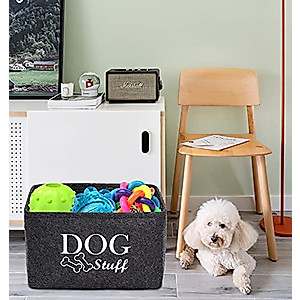 Brabtod Large Dog Toy Bin Dog Toy Storage Box Pet Toy Basket Collapsible Felt Open Storage Bin Cubes Organizer with Handles for Dog Leash Blanket Grooming Supplies -Dark Gray