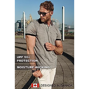 Merino Wool Polo Shirt Men - Anti-Odor 100% Merino Wool Shirts for Men Short Sleeve Breathable (Medium, Heathered Grey Polo)