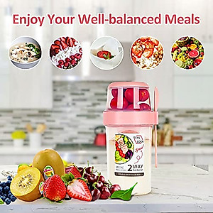 26 oz Breakfast On the Go Cups,Take and Go Yogurt Cup with Topping Cereal Cup with Fork,Leak-proof Overnight Oats or Oatmeal Container Jar,Portable Reusable Yogurt Snack Parfait Containers(Pink)