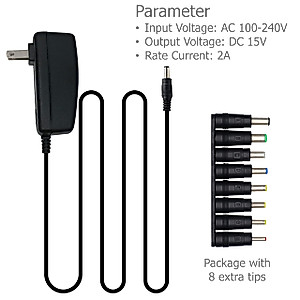EIKS AC-DC 15V 2A(Max) Wall Charger Power Supply Switching Adapter with Plug 5.5 x 2.5mm / 5.5 x 2.1mm