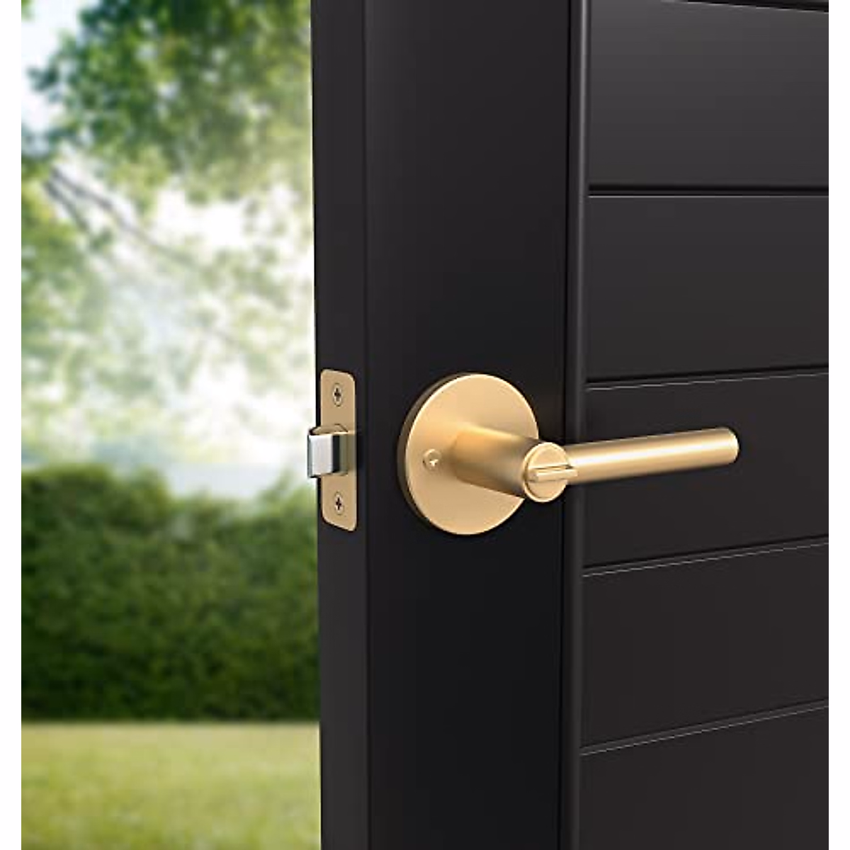 Mega Handles Entrance Handle I Entry Lever Door Handle - Heavy Duty Square Locking Lever Set for Left or Right-Handed Doors - Interior/Exterior Door Levers - Satin Brass